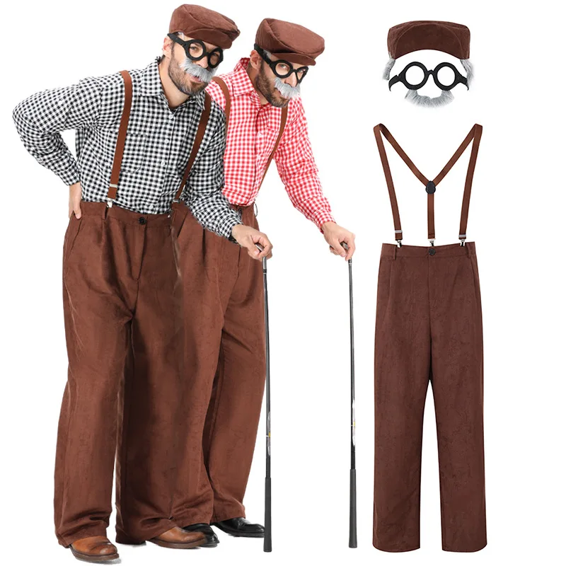 Umorden Adult Men's Grandpa Old Man Costume Simple Set Trousers With ...
