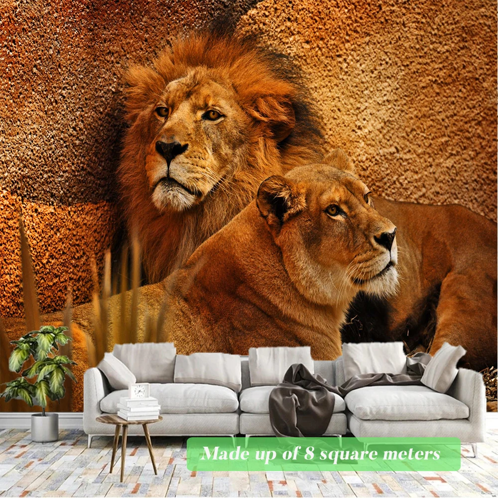 Floresta Safari Leão Papel De Parede Quarto Mural Sala 3D Para Sala de ...