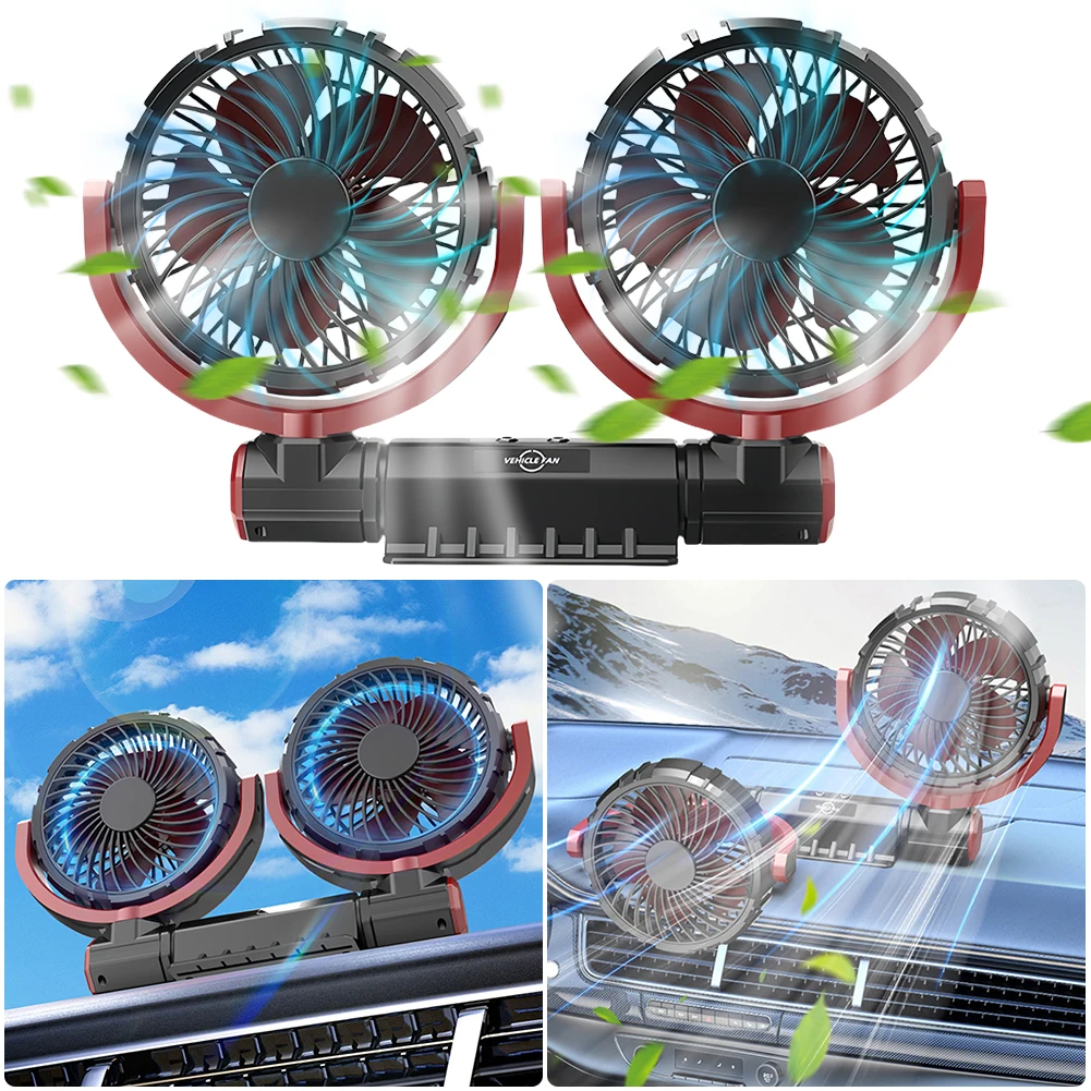 Double-Head-Car-Cooling-Fan-3-Speeds-Foldable-Air-Circulation-Fan-360 ...
