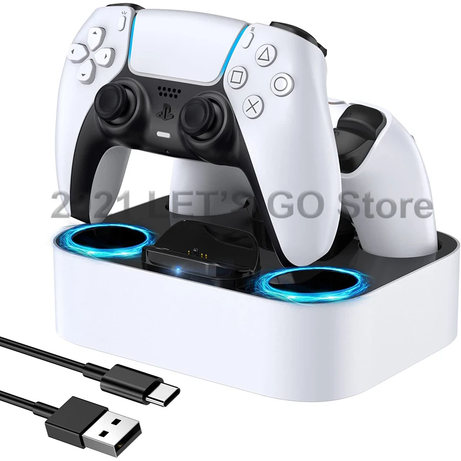 Ps5 컨트롤러 충전 스테이션 고속 충전기 도크 안전 칩 보호 및 Led 표시기 포함 소니 플레이스테이션 5 컨트롤러용