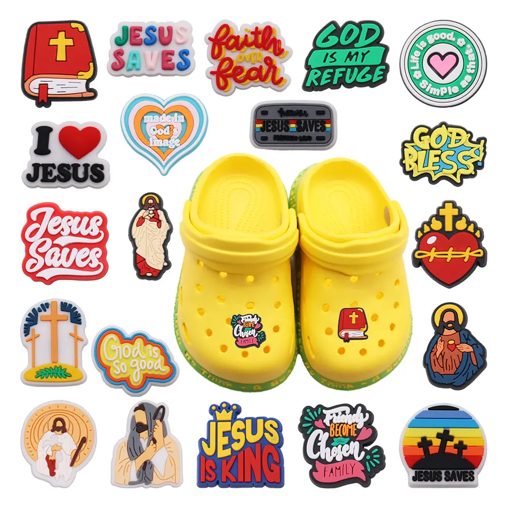 Single Sale 1pcs PVC Shoe Charms Cross God Holy Bible Jesus Saves ...