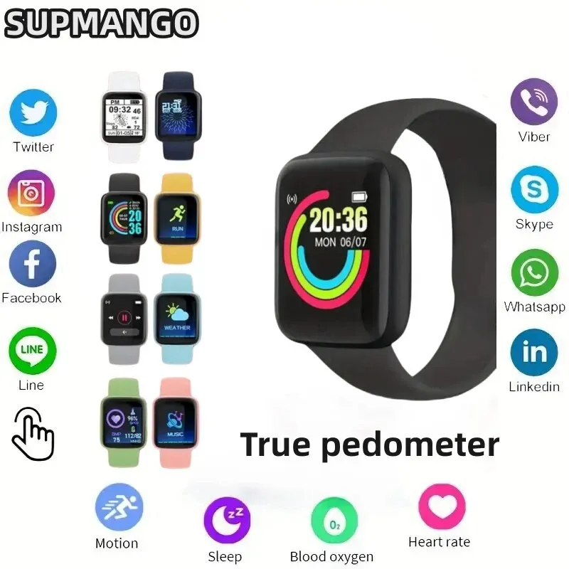 Y68S Real Step Count Rechargeable Smart Watch Men And Women Touchscreen ...