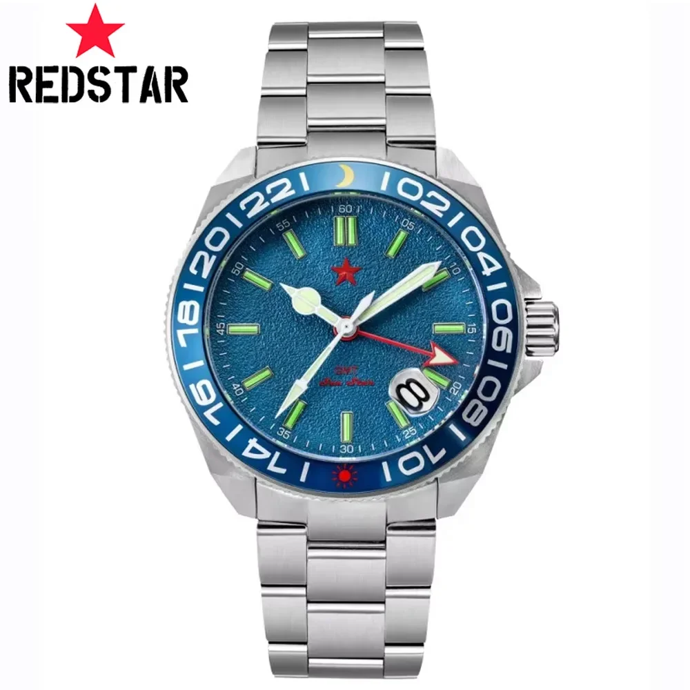 Red Star 40MM Four Needles Clock 5ATM GMT Dual Time Zone Automatic ...