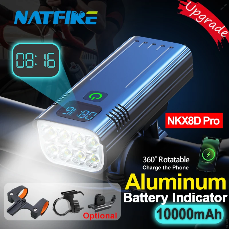 NATFIRE 10000mAh 자전거 라이트 디지털 배터리 표시기, USB 충전식 자전거 라이트 세트, 3 홀더, 7000LM 8 LED 손전등| | - AliExpress