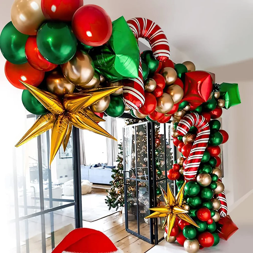 1set Christmas Decorations Red Green Balloon Garland Kit Arch Metallic ...