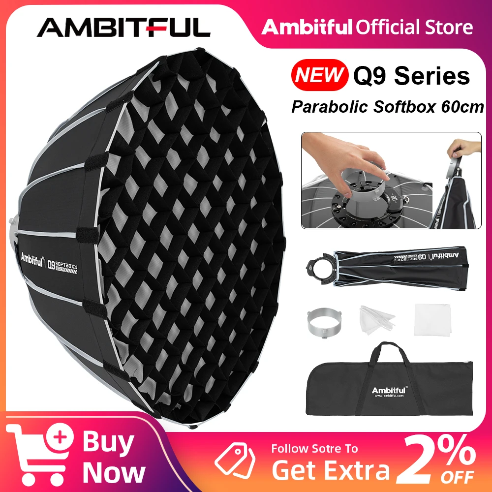 AMBITFUL Q9シリーズ 60cm パラボリック ボーエンズマウント ソフトボックス ディープマウス 簡単設置 16本のアンブレラロッド ...