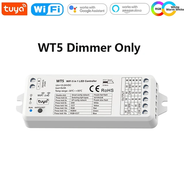 5in1 WT5 V5-L Tuya Wifi Smart LED Dimmer Controller DC12V-24V RGB/CCT/RGBW/RGBCCT Light Driver 2 ...