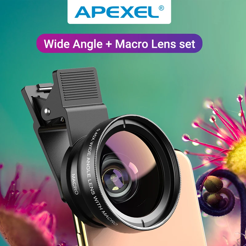 Apexel 2 1 Hd Camera Lens 0.45x Super Wide Angle 12.5x Macro Mobile ...