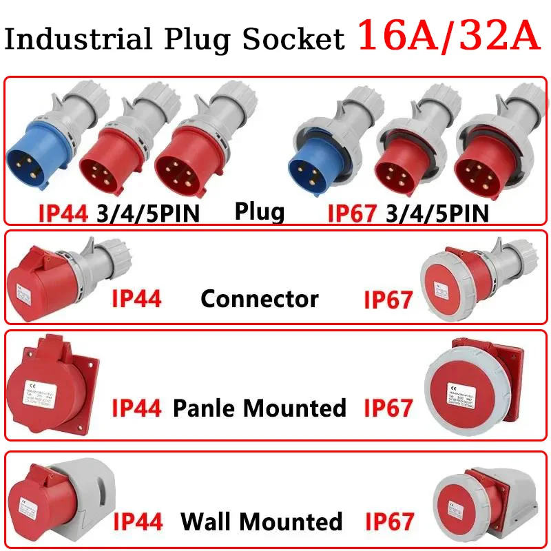 1-5-20Pcs-16A-32A-Industrial-Plug-Socket-3P-4P-5Pin-Electrical ...
