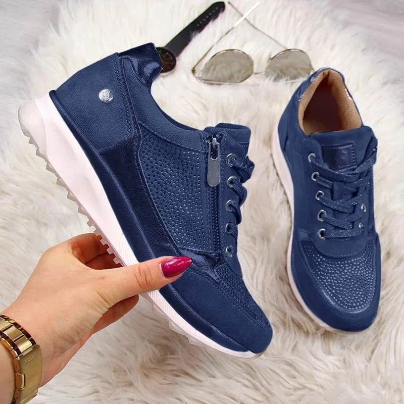 Women Shoes Gold Sneakers Zipper Platform Trainers Women Shoes Casual ...