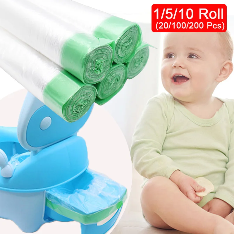 10 Roll/200 Pcs Universal Potty Training Toilet Seat Bin Bags Travel ...