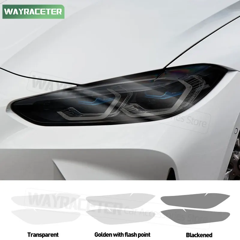 2 Pcs Car Headlight Tint Smoked Black Protective Film Front Transparent ...