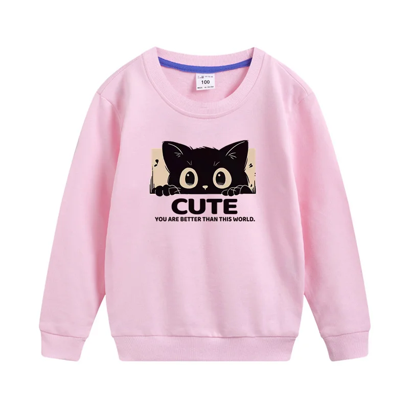 Cute Cat Pattern Hoodie for Little Girls, Long Sleeved Spring Pullover ...