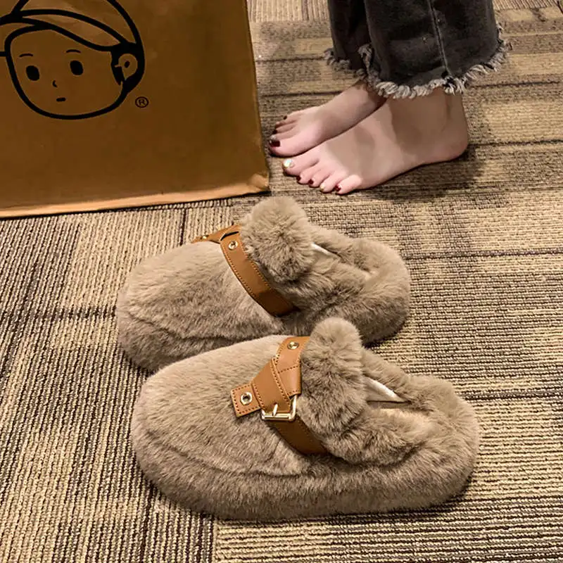 Female-Shoes-Ladies-Slippers-Platform-Winter-Footwear-Flock-Cover-Toe ...