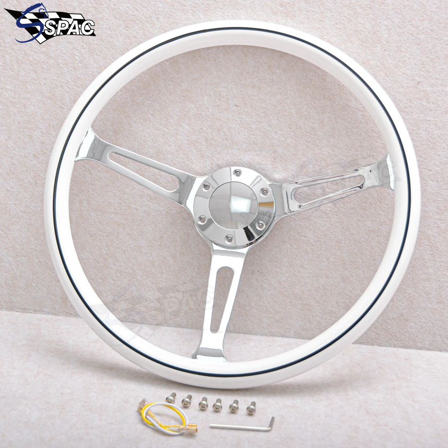 15inch-White-Classic-Steering-Wheel-Universal-for-Car-and-Truck-Vintage ...