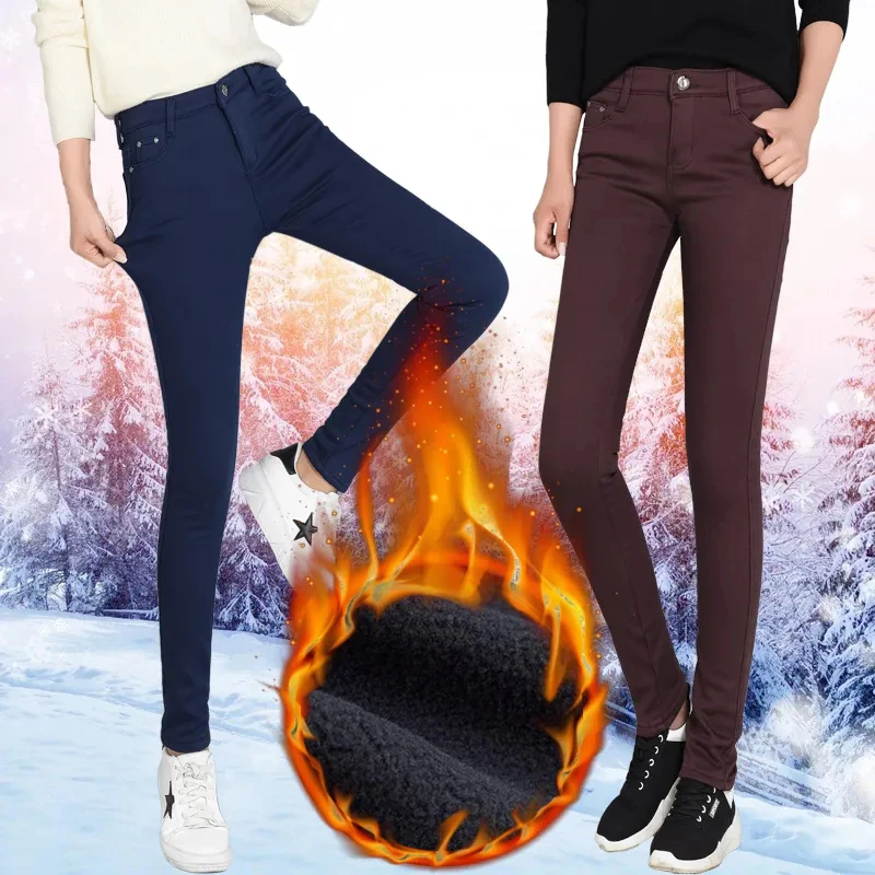 Winter-Candy-Color-Velvet-Snow-Wear-Warm-Jeans-Womens-2023-Lined-Pencil ...