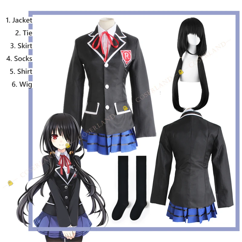 Anime data um ao vivo tokisaki kurumi cosplay high school jk uniforme ...