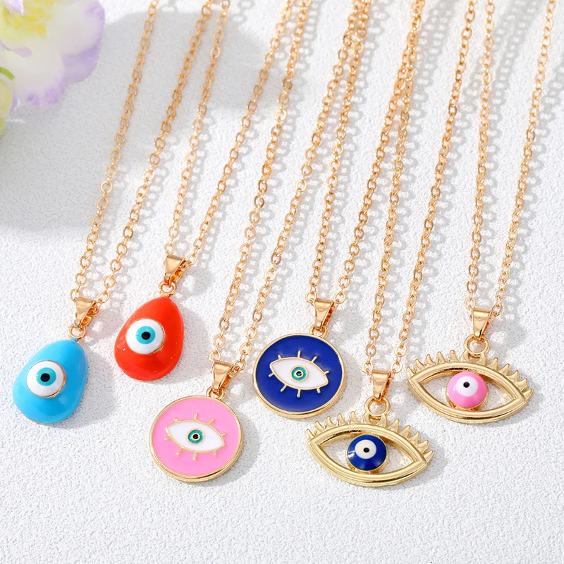 Enamel Blue Evil Eye Pendant Necklace For Women Boho Hollow Turkish ...