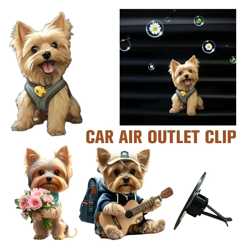 Clips de Perfume para salida de aire de coche Yorkie Dog, tocando el ...