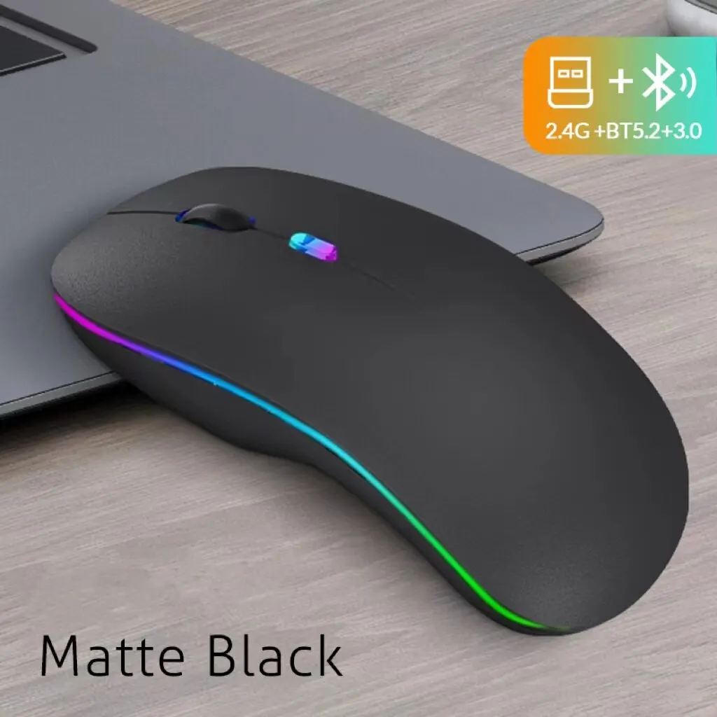 Rechargeable Bluetooth Wireless Mouse with 2.4GHz USB RGB 1600DPI Mouse ...