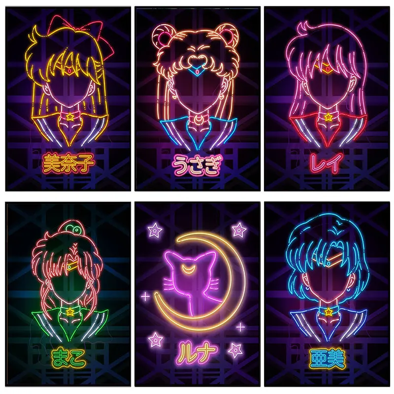 Sailor-Moon-Bandai-Cartoon-Anime-Room-Decoration-Painting-Neon-Canvas ...