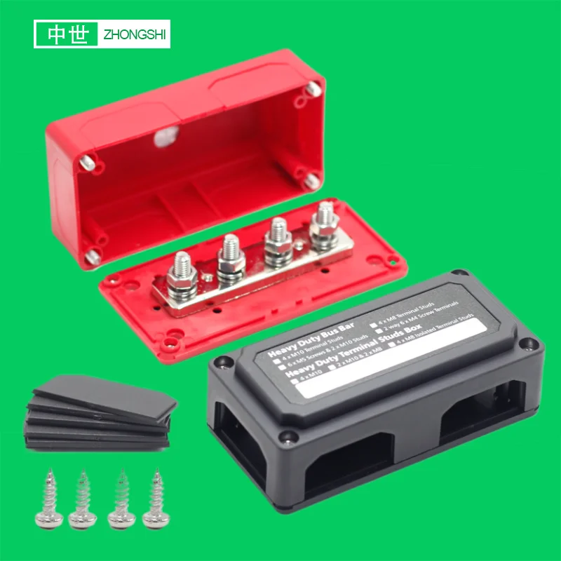 4-Way-Busbar-300A-12V-DC-Marine-Insulated-Junction-Post-4-3-8-M10-Power ...
