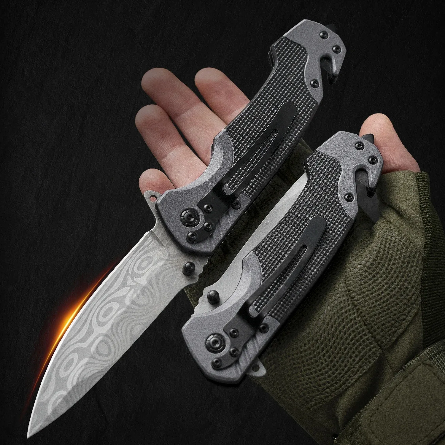 Damascus-Pattern-Outdoor-Folding-Knife-Multifunctional-EDC-Pocket-Knife ...