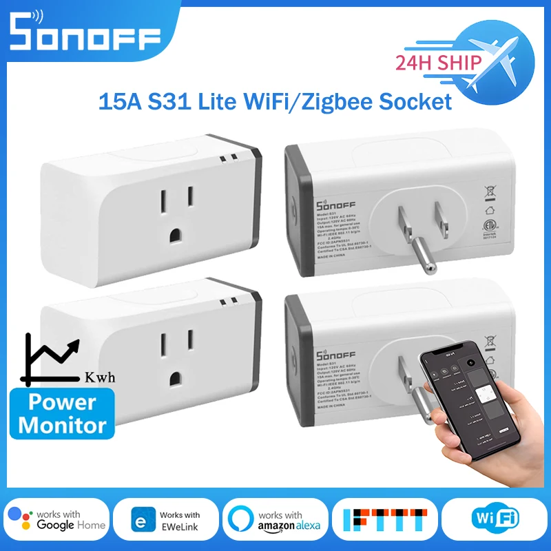 SONOFF S31 Lite Smart Socket WiFi/Zigbee 15A US Power Smart Plug Timer Plug Voice Control Via ...