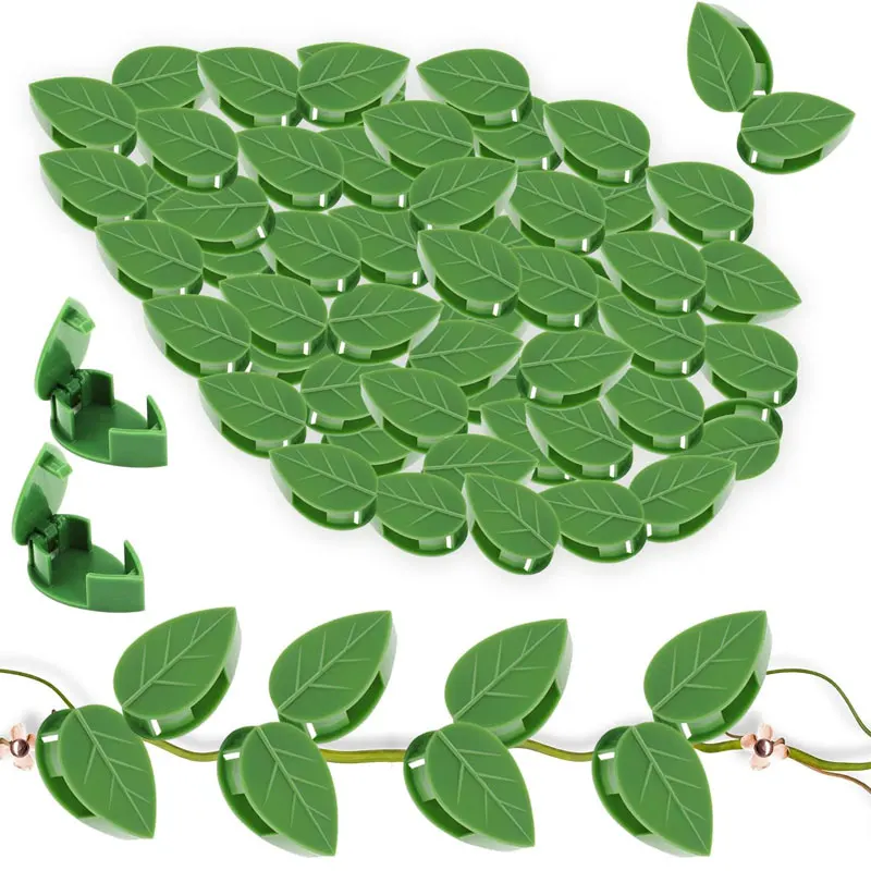 10-20-30-40-50Pcs-Plants-Bracket-Green-Leaf-Clip-Self-Adhesive-Plant ...