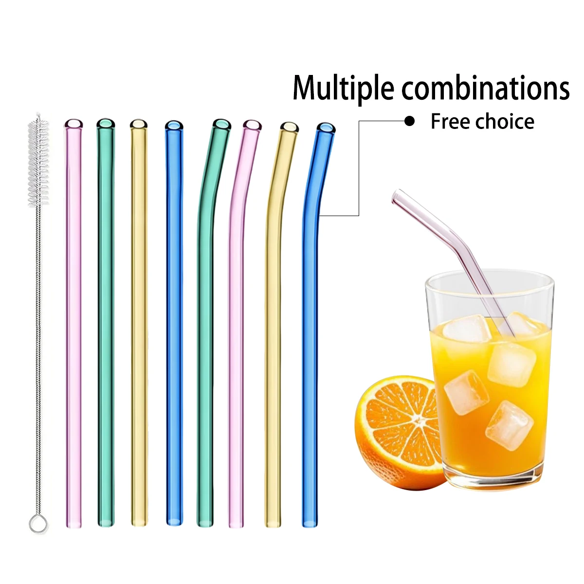 Colorful Glass Straws - Reusable Drinking Straws with Cleaning Brush ...
