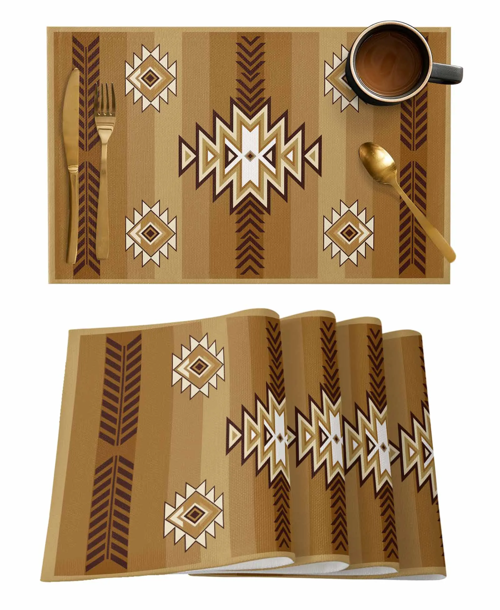 4-6-Pcs-Bohemian-Aztec-Rural-Farmhouse-Brown-Kitchen-Placemat-Dining ...