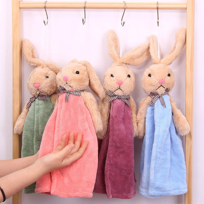 Cartoon Rabbit Coral Velvet Hand Towel for Kitchen Bathroom Microfiber ...