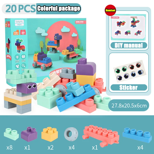 Baby Soft Rubber Big Particle Bricks Model Toys DIY Building Blocks ...