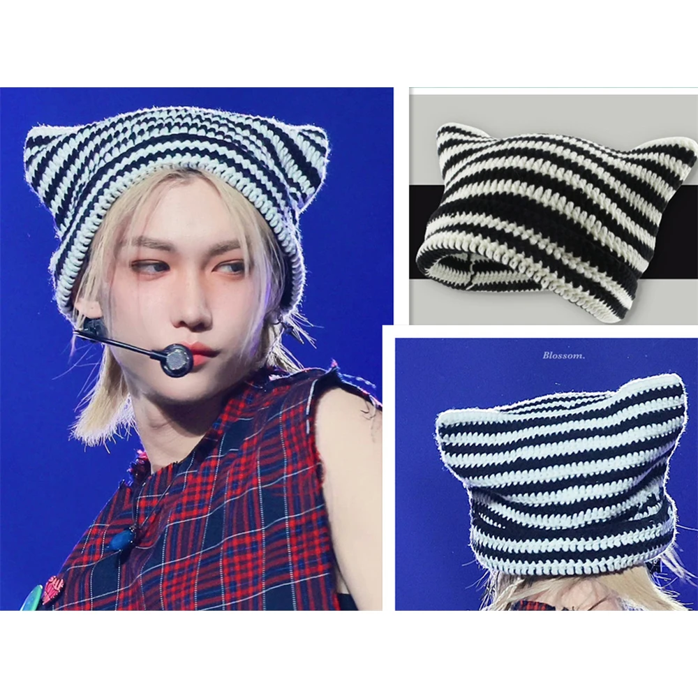 Sombrero de lana de KPOP Stray Kids para hombre y mujer, gorro de punto a rayas del mismo estilo ...