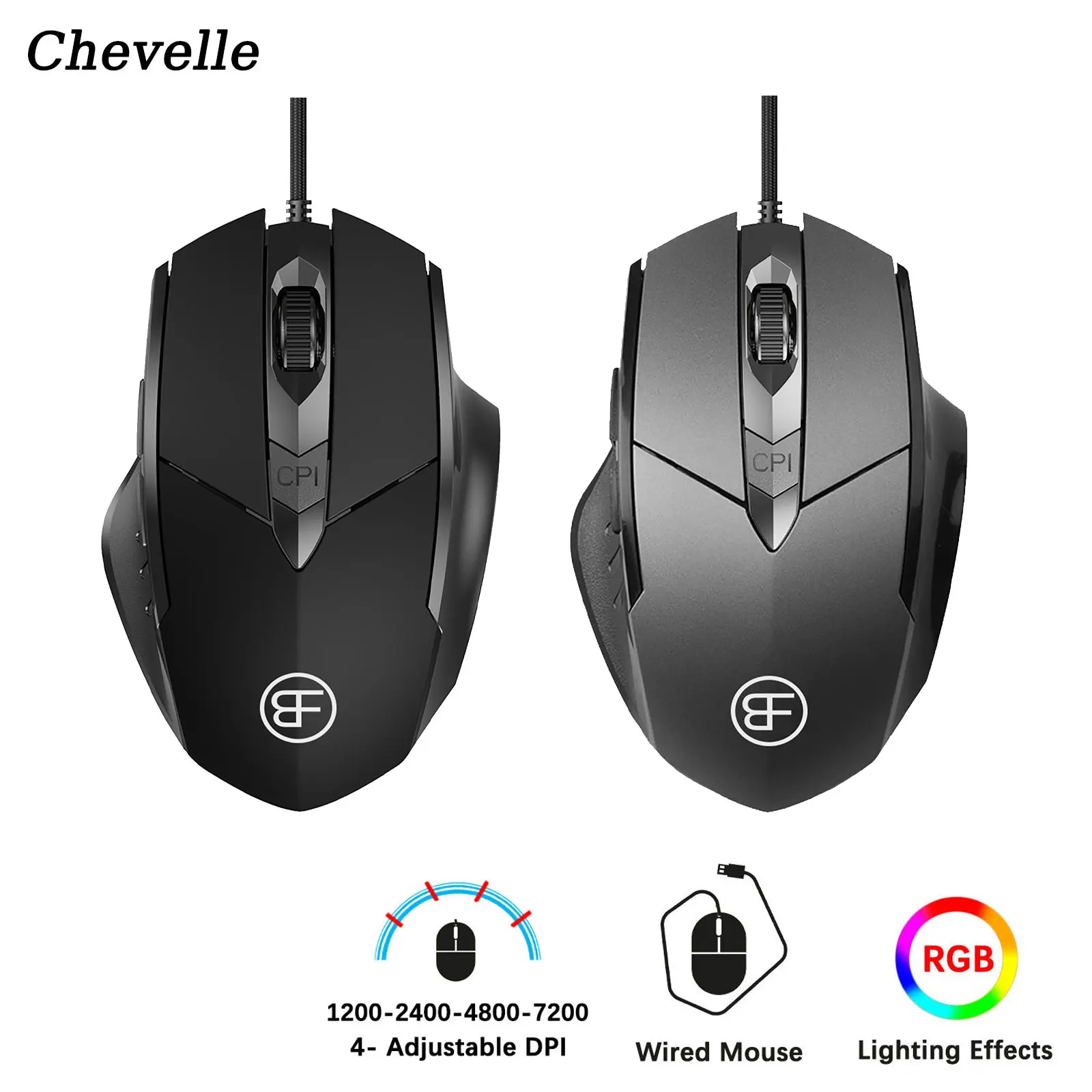 Wired Gaming Mouse 6 Buttons Optical Ergonomic 4- 7200 Adjustable DPI ...