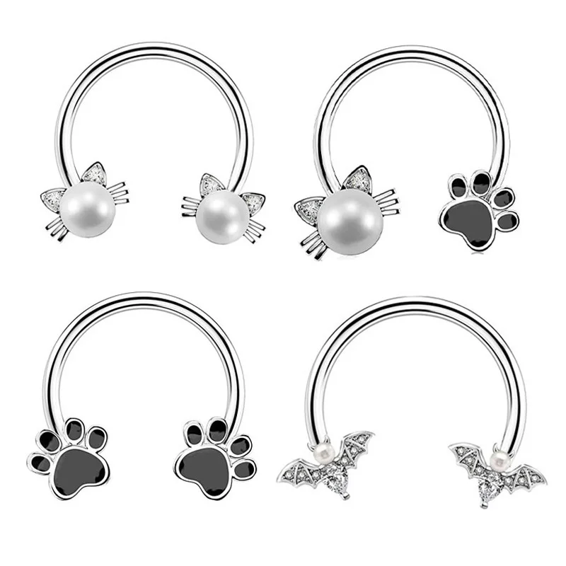 1/4pc Paw Cat Hoop Earrings Nose Septum Ring Piercing Lip Stud ...