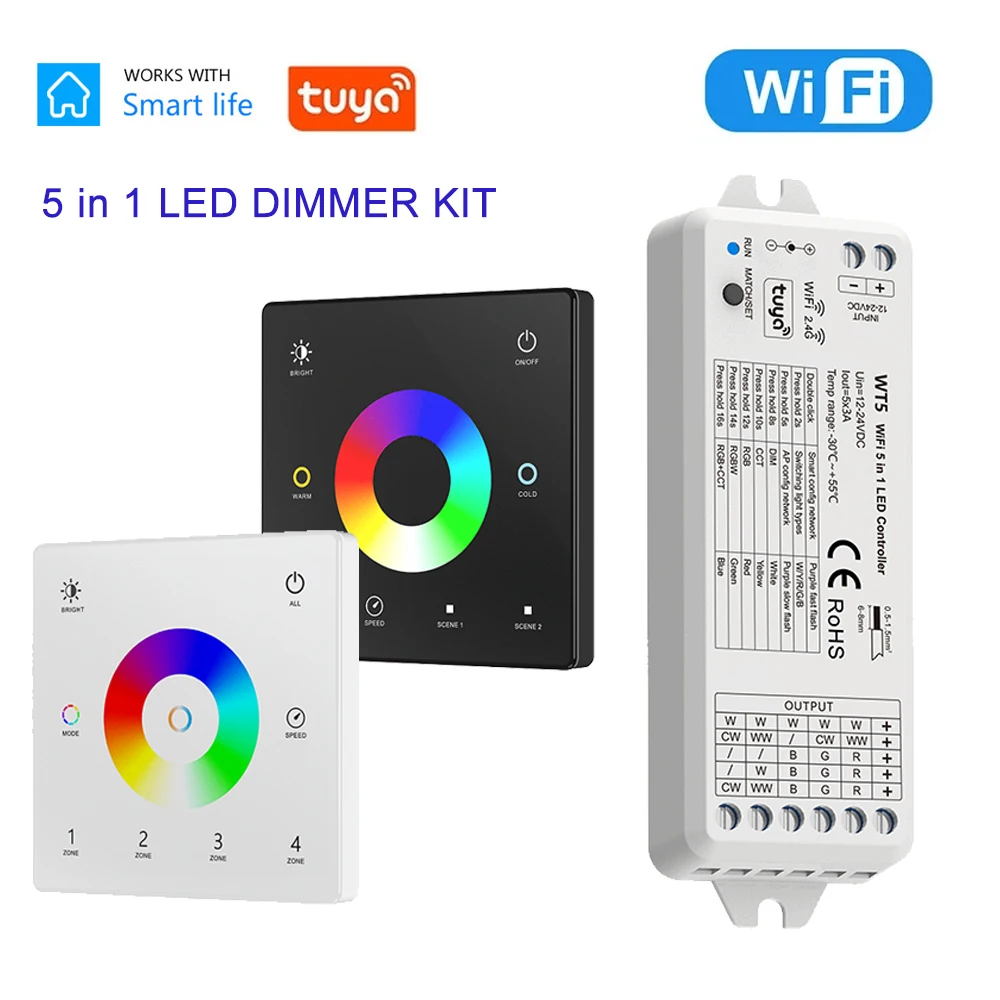 TUYA WiFi 5 In 1 LED Controller KIT RF 2.4G Glass Wall Mounted Touch ...