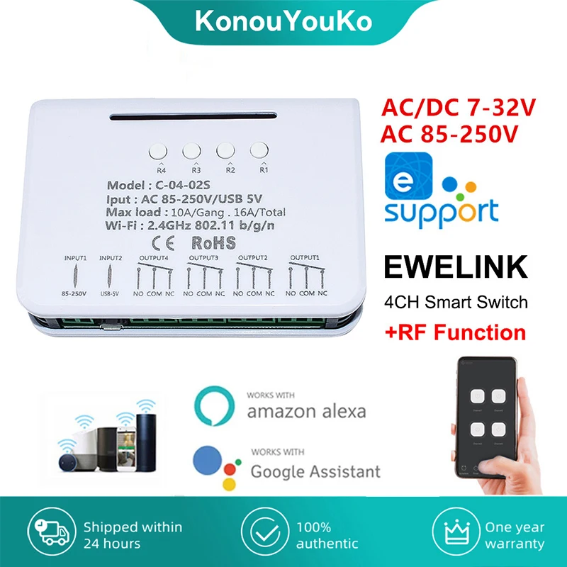 For-eWelink-APP-WiFi-1-4CH-Switch-Module-7-32V-85-250V-Smart-Home-Relay ...