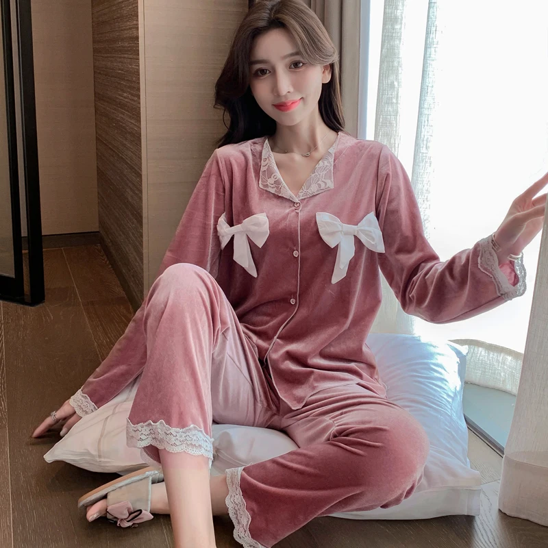 Autumn-Winter-Warm-Pajamas-Set-Long-Sleeve-Thicken-Women-Sleepwear-Set ...