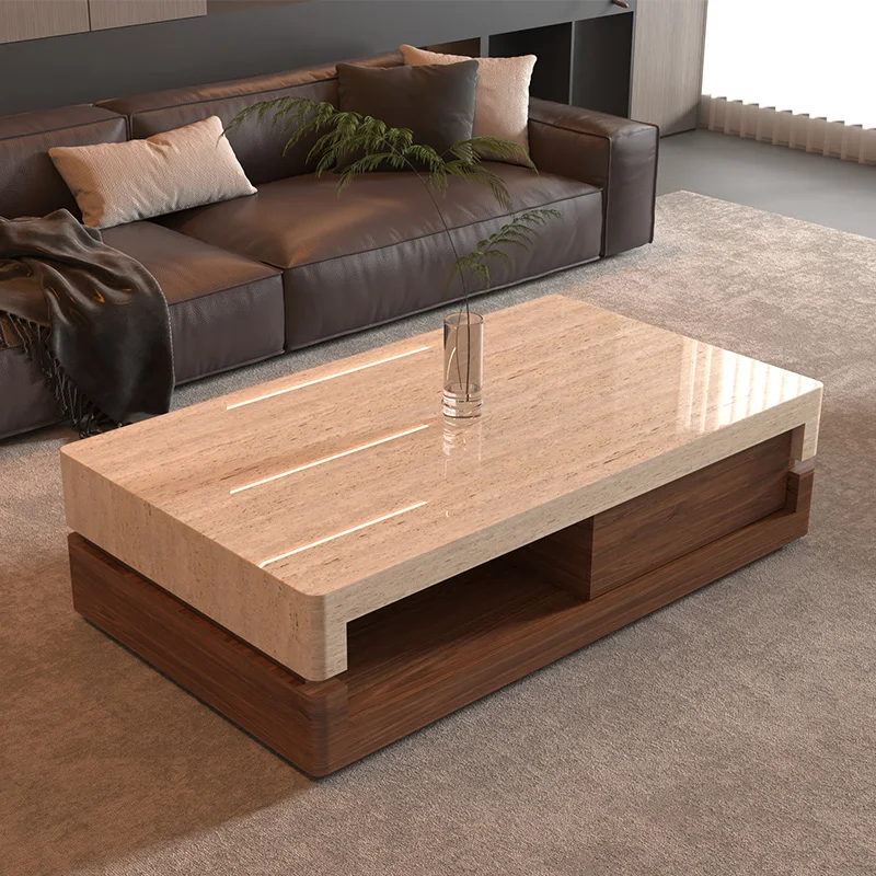 Walnut & Travertine Coffee Table, New Minimalist Luxury Design, Heat ...
