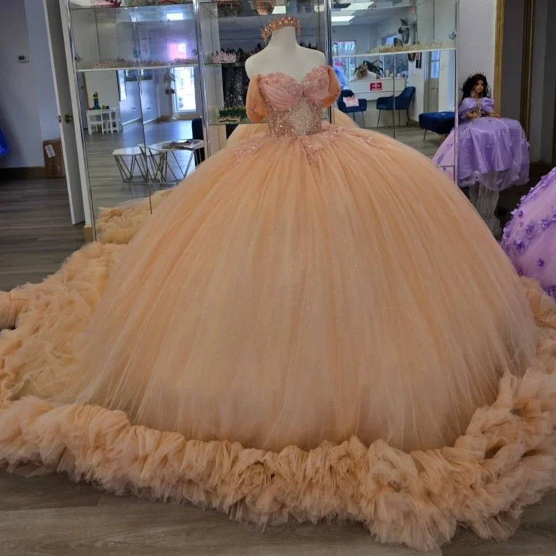 JIXUAN Customized 2026 Sparkly Tulle Orange Ball Gown 15 Year Old ...