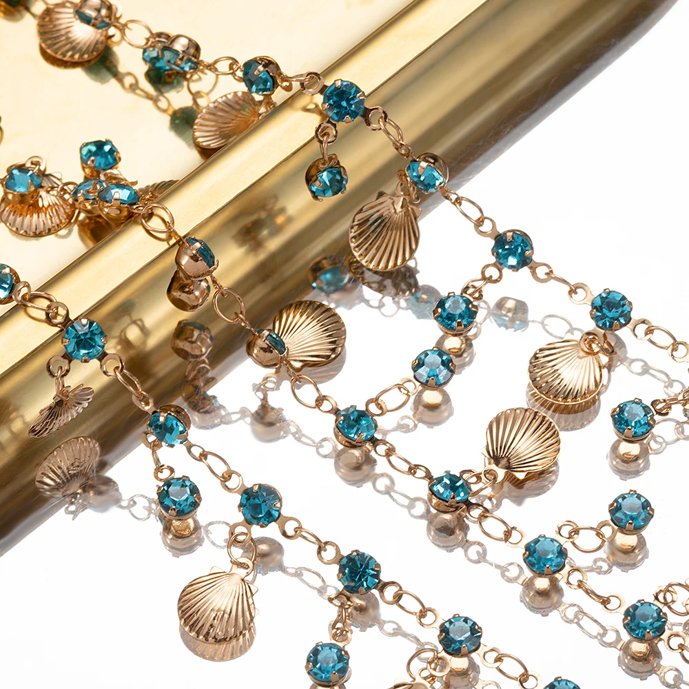 Cadenas-de-cuentas-de-cristal-azul-de-1-metro-colgantes-de-concha-dijes ...