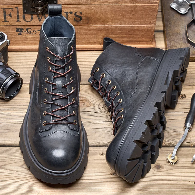 Botas de trabajo de cuero genuino estilo británico para hombre, botines ...