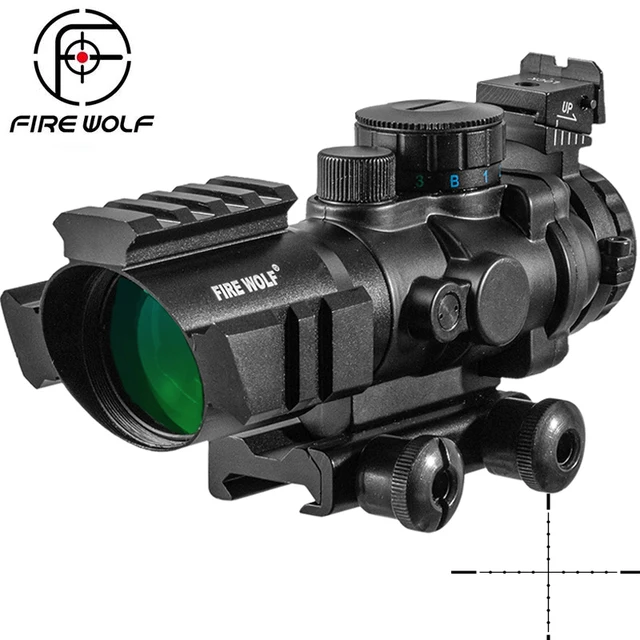 FIRE WOLF 4X32 AOE Rifle Scope with Red Green Illuminated Cross Hunting ...