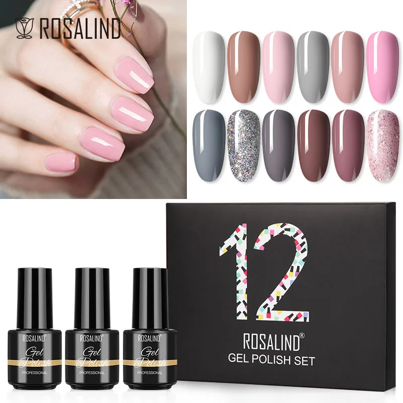 ROSALIND Pure Color Gel Nail Polish Set Nail Kit Glitter Vernis Semi ...