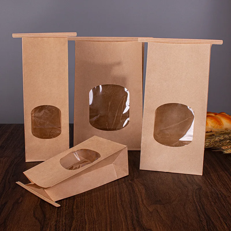 500Pcs/Lot Baking Paper Bag Pouches Kraft Back Bread Bags With Window ...