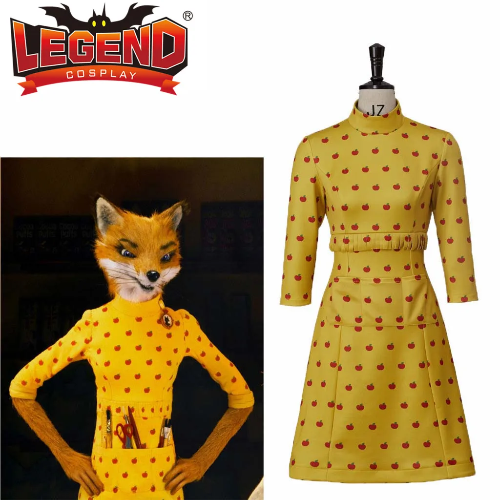 Fantastic Mr Fox Cosplay Women's Mrs Fox Dress Costume Yellow Printed ...