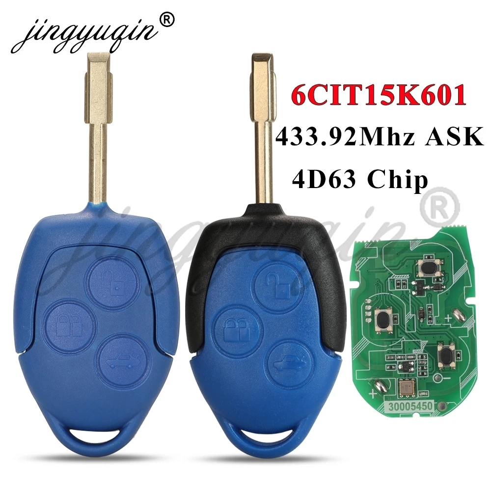 jingyuqin-3-Button-Remote-Car-Key-FOB-433MHz-4D63-Chip-for-Ford-Transit ...