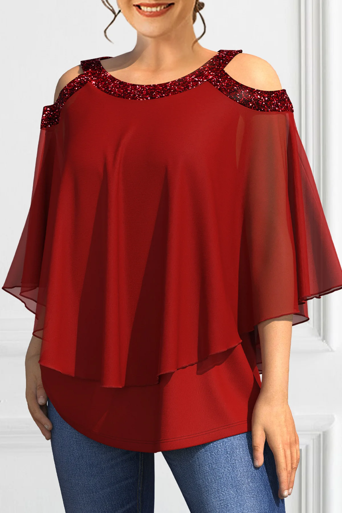 Plus-Size-Wome-s-Off-Shoulder-Short-Sleeve-Blouses-Print-Decoration ...