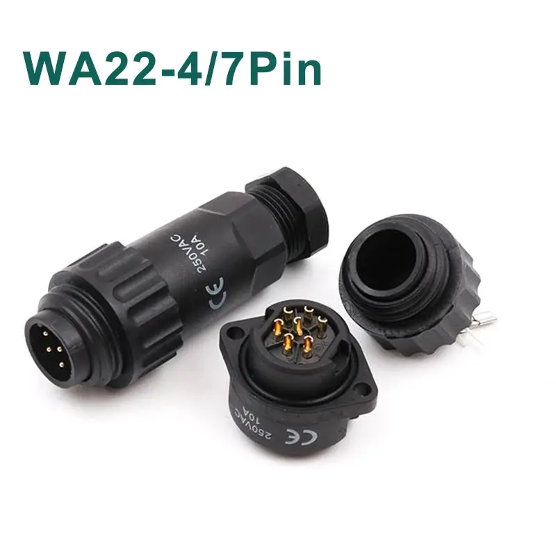 WA22-4Pin-Screwing-Wire-Plug-Socket-Waterproof-IP67-7Pin-Male-Female-Soldering-Cable-Connector ...